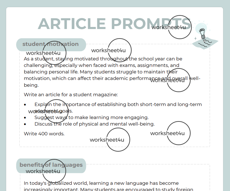 Article Prompts – worksheet4u