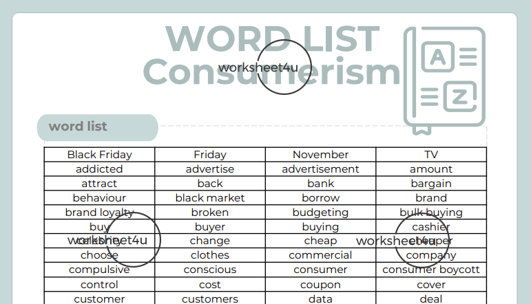 Word List - Consumerism – worksheet4u